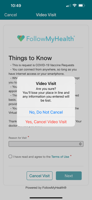 A Guide to Canceling Your Video Visit in FollowMyHealth™ Apps