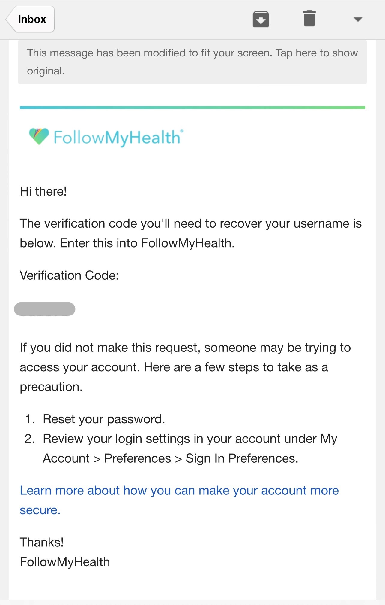 Account Recovery Process for FollowMyHealth™ Users who currently use an ...
