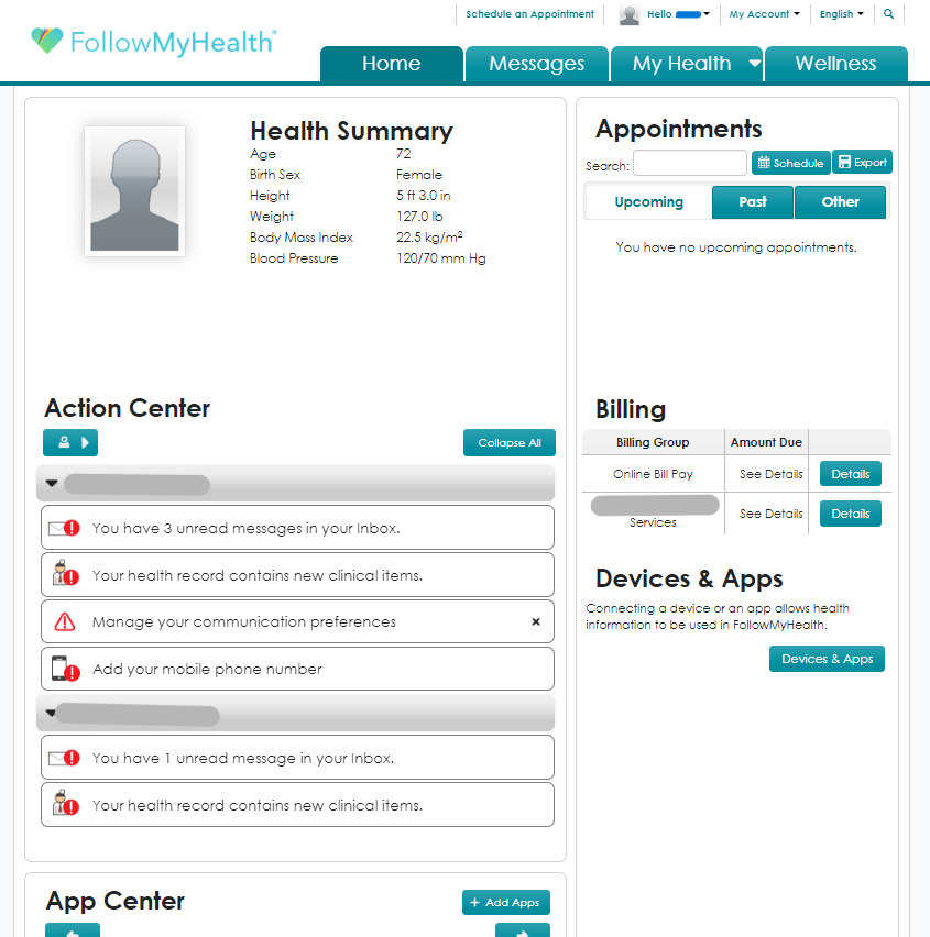 FollowMyHealth™ Home Page Explained