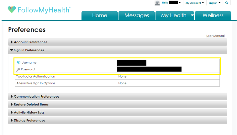 Change Your Username and/or Password From Inside Your FollowMyHealth Account (PC)